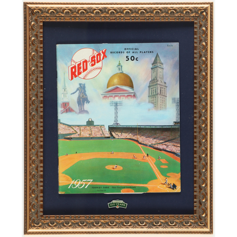 1957 Red Sox Program Custom Framed Display with 100 Years Fenway Park Anniversary Pin | Pristine ...