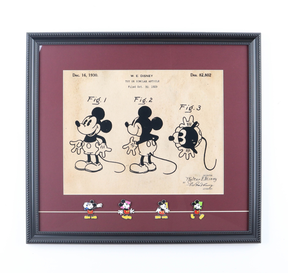 Walt Disney "Mickey Mouse" Custom Framed Lithograph Display With 4 ...