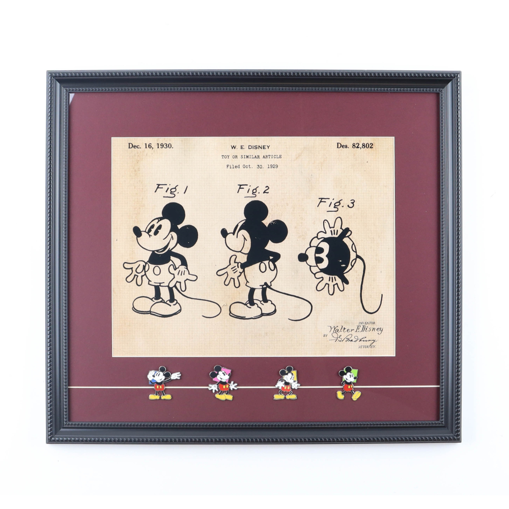 Walt Disney "Mickey Mouse" Custom Framed Lithograph Display With 4 ...