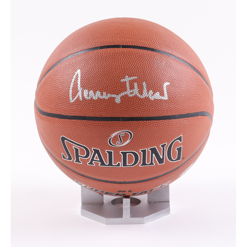 Jerry West Signed Spalding Basketball With All-Wood Display Stand (PSA ...
