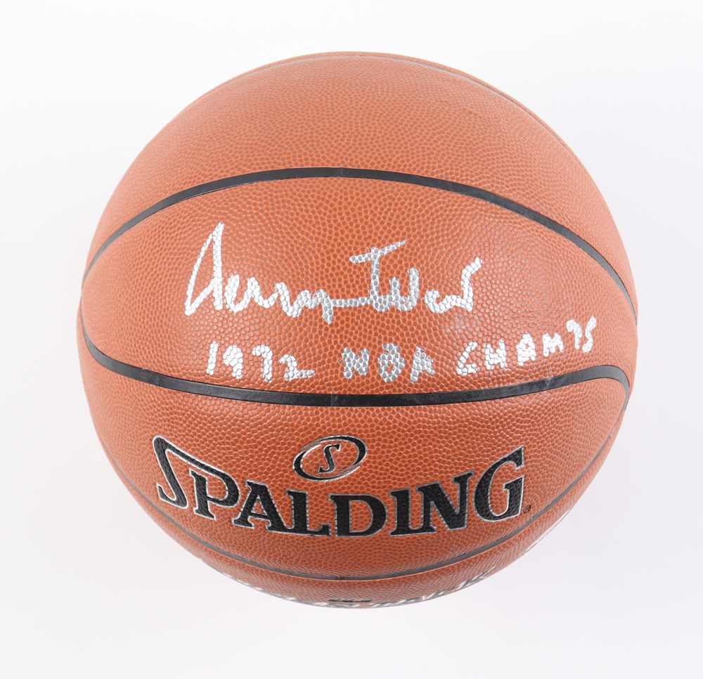 Jerry West Signed Spalding Basketball With All-Wood Display Stand ...
