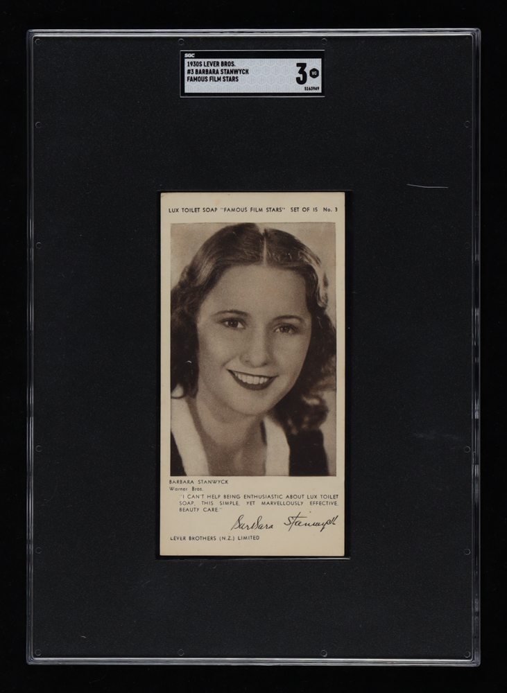 Barbara Stanwyck 1930s Lever Bros. Famous Film Stars #3 (SGC 3) | Pristine Auction
