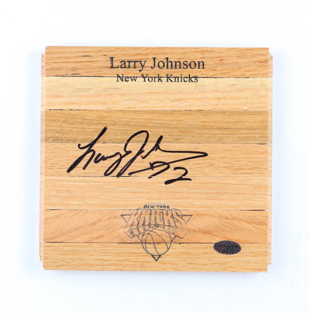 Larry Johnson Signed Knicks Logo Floorboard (Leaf) | Pristine Auction