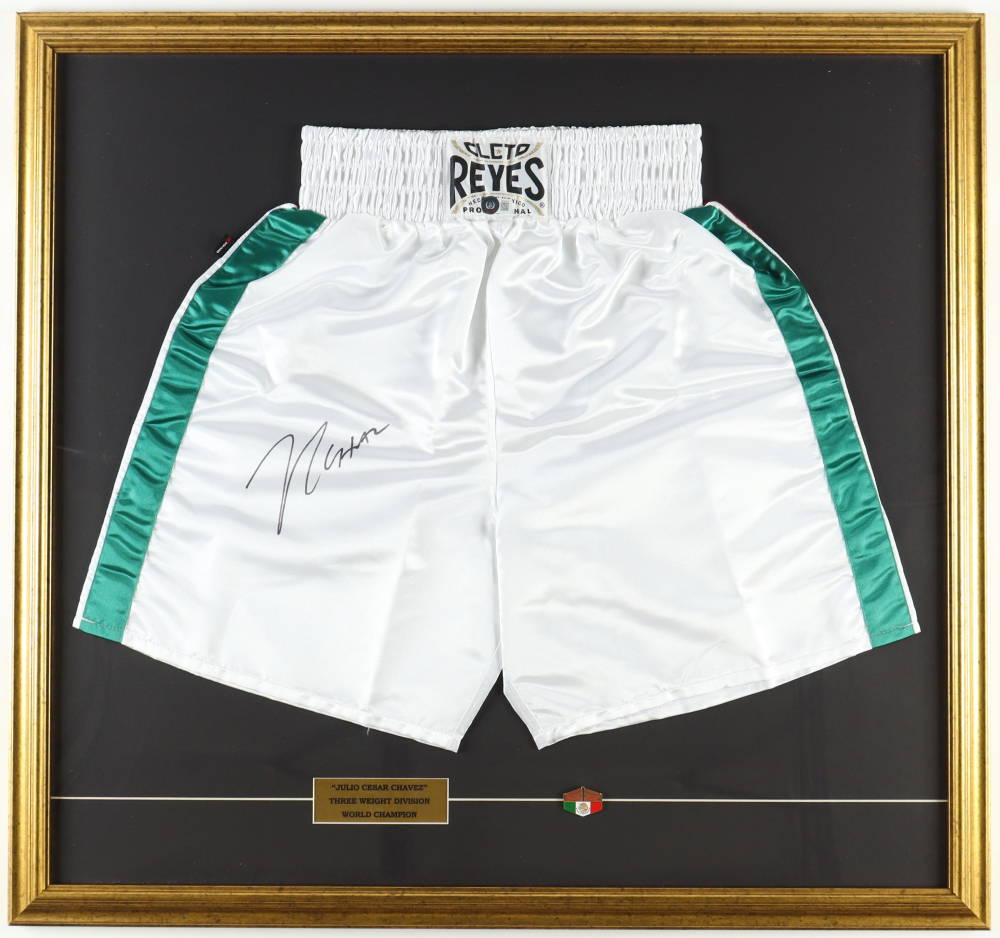 Julio Cesar Chavez Signed Custom Framed Cleto Reyes Boxing Trunks ...