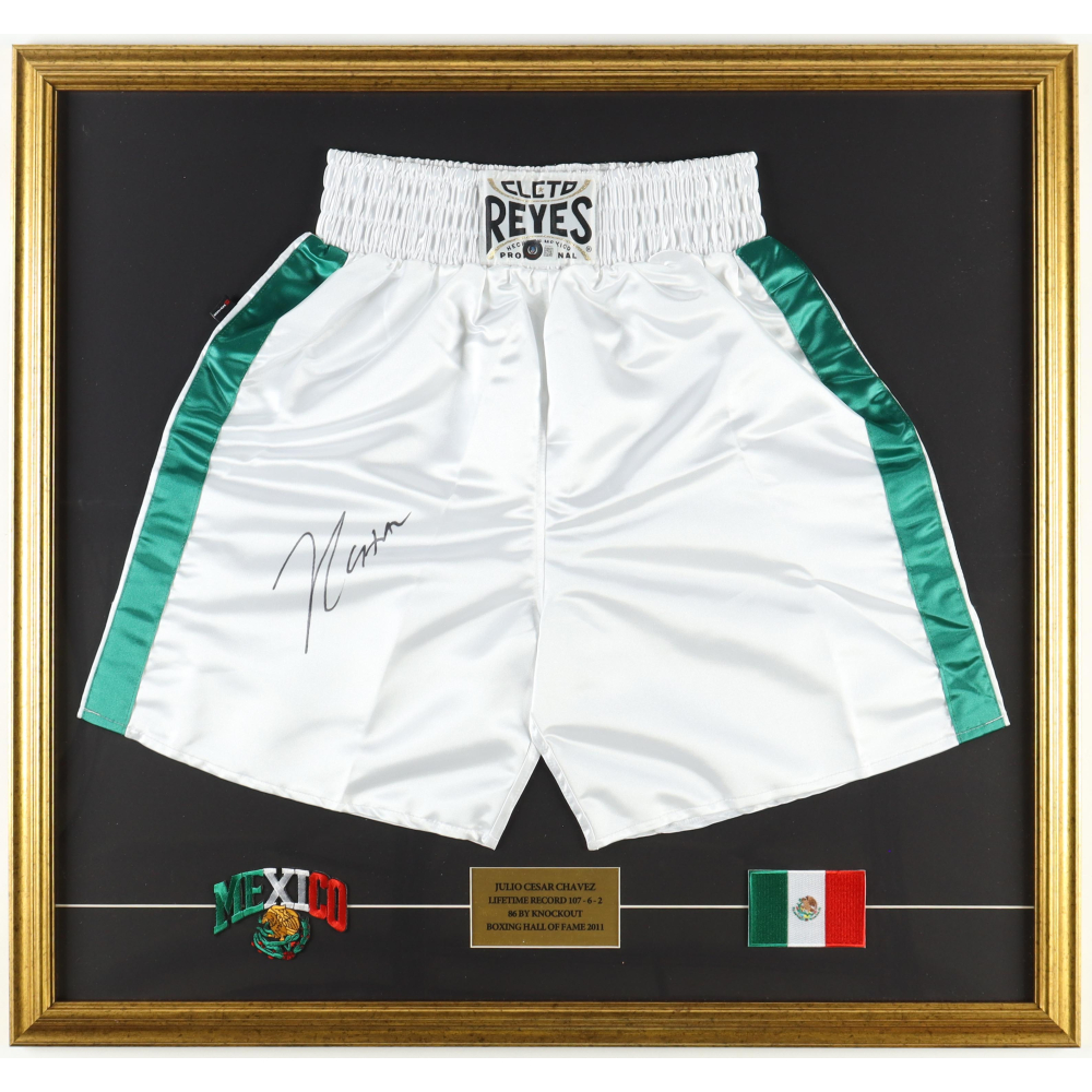 Julio Cesar Chavez Signed Custom Framed Cleto Reyes Boxing Trunks ...