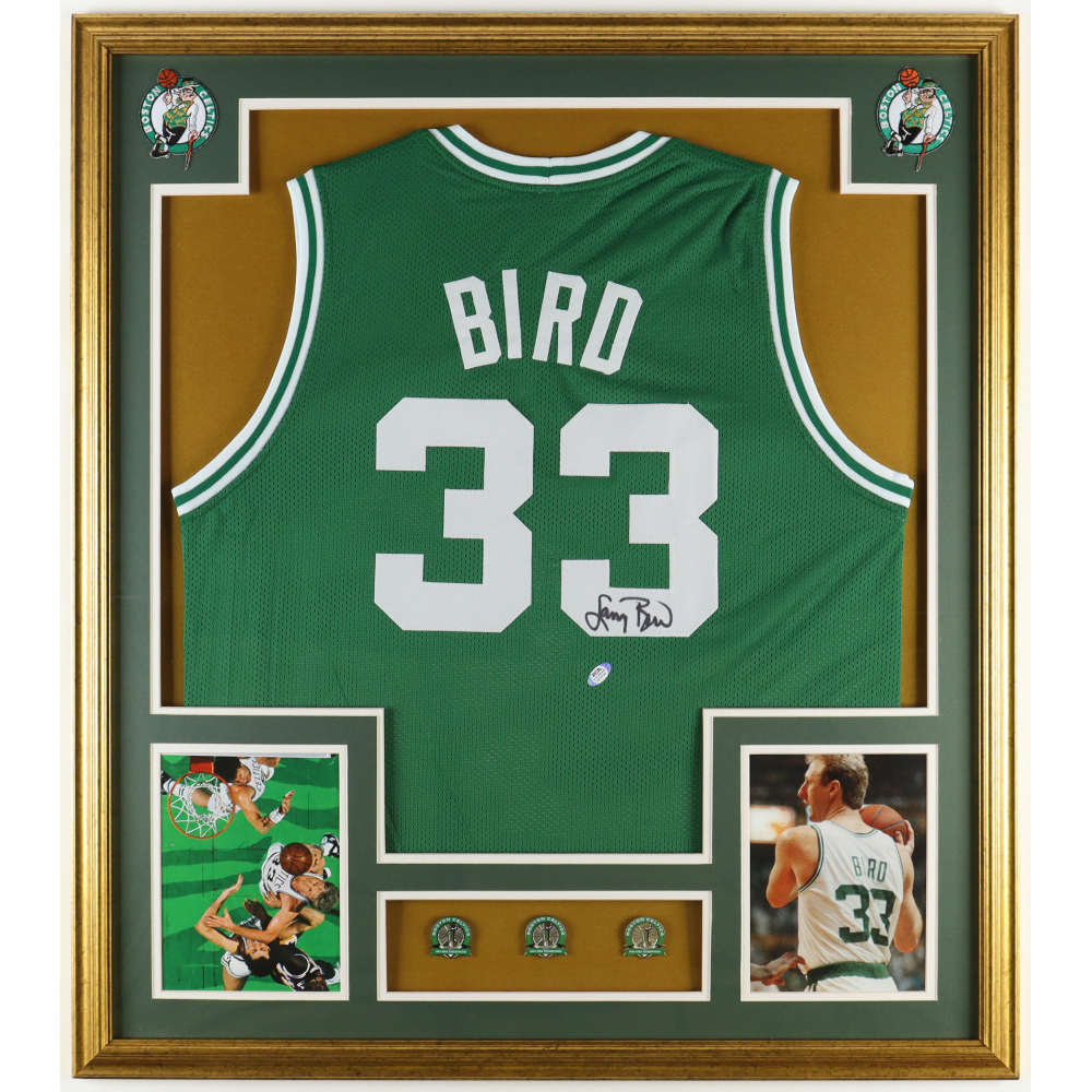 Larry Bird Signed Custom Framed Jersey Display With (3) LE NBA ...