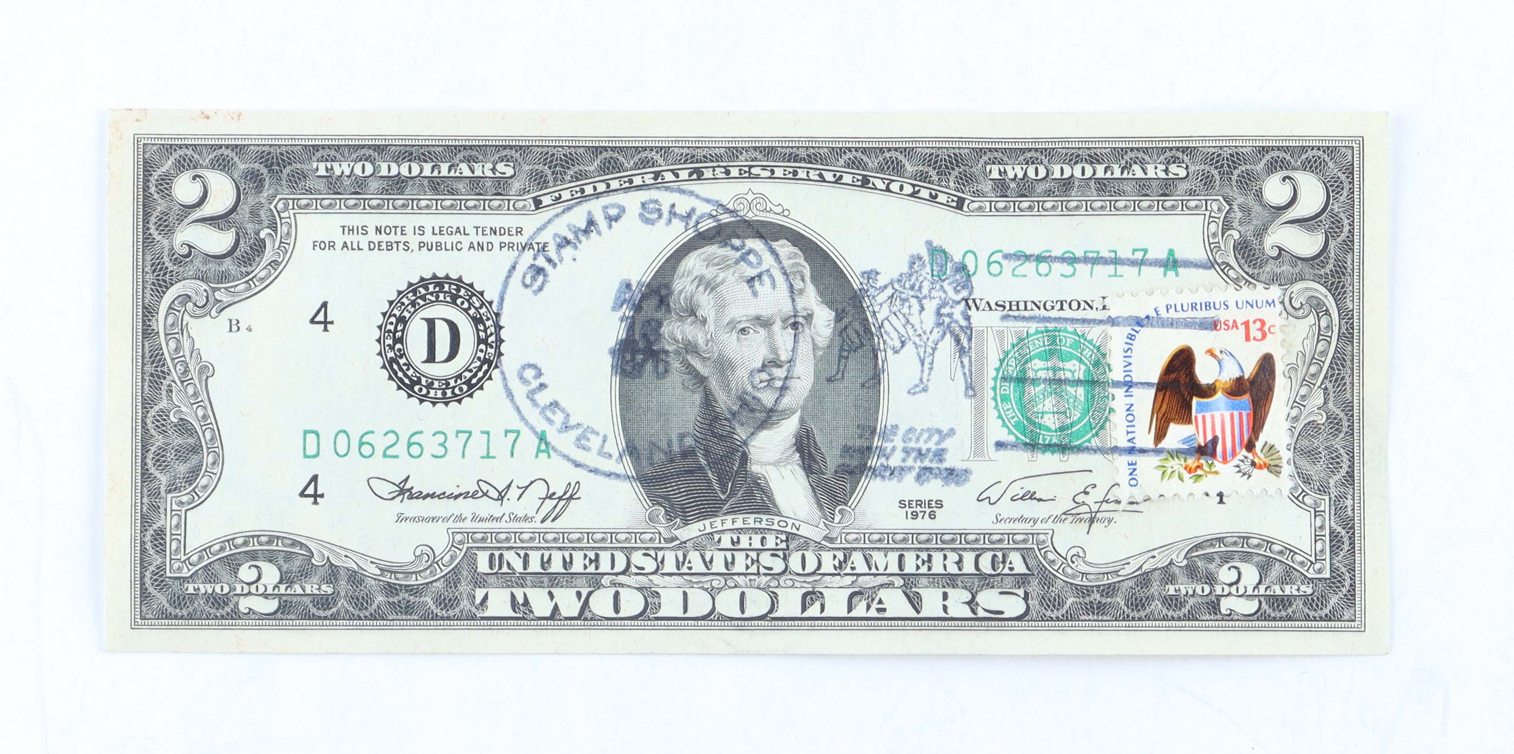1976 First Day Issue $2 Two Dollars Legal Tender Banknote with U.S ...