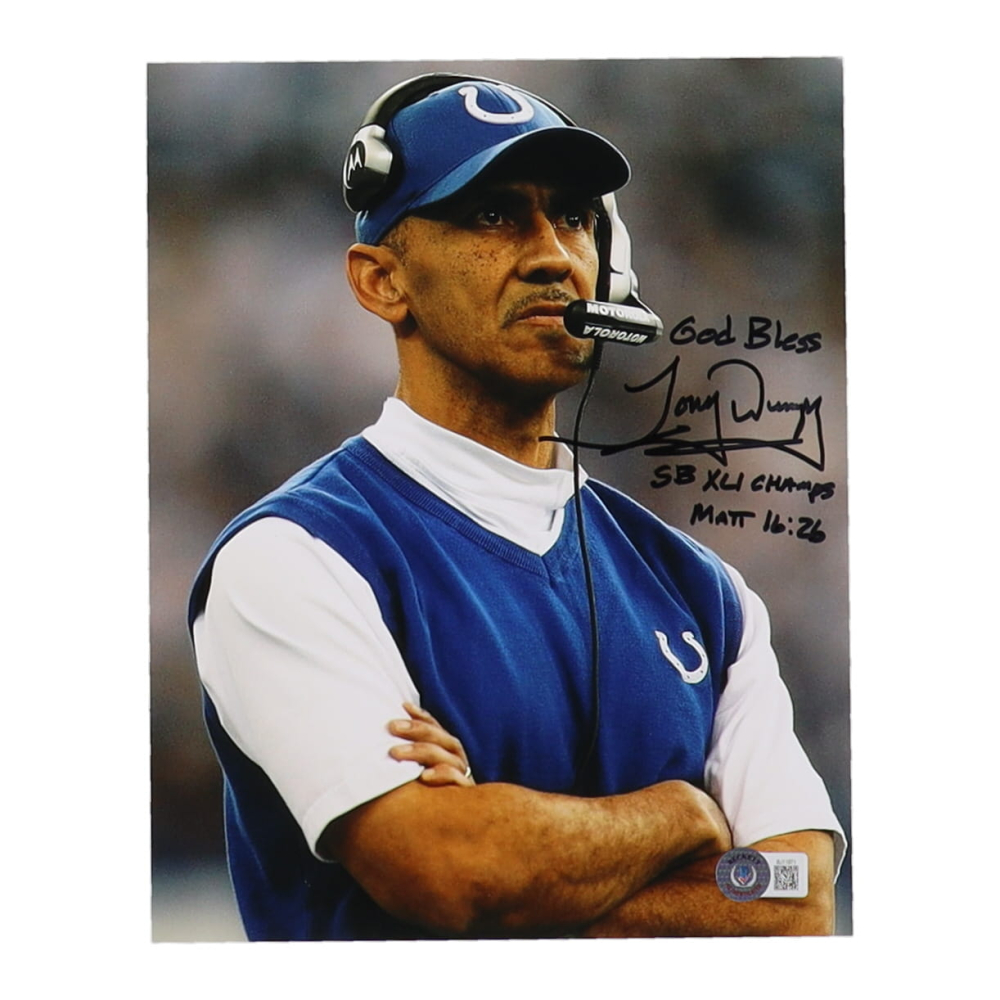 Tony Dungy Signed 8x10 Photo Inscribed "God Bless SB XLI Champs ...