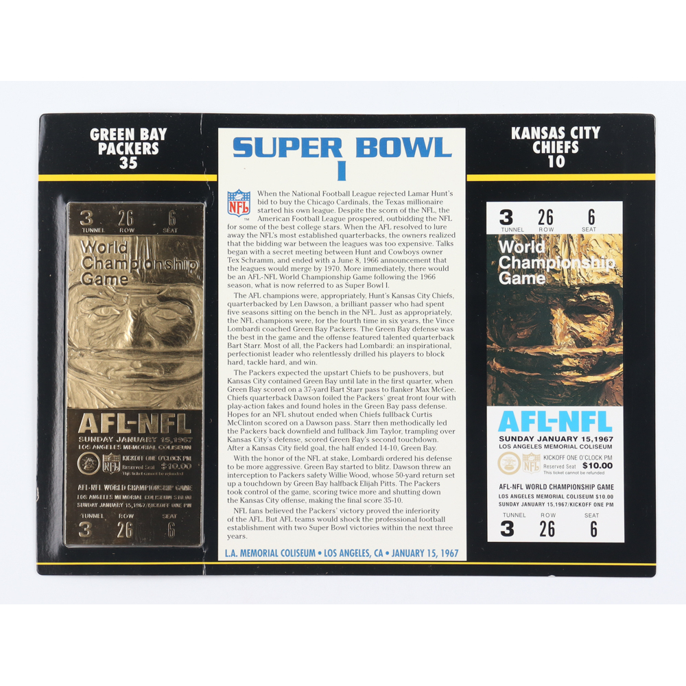 Super Bowl I Commemorative 9x12 Score Card Display with 23kt Gold ...