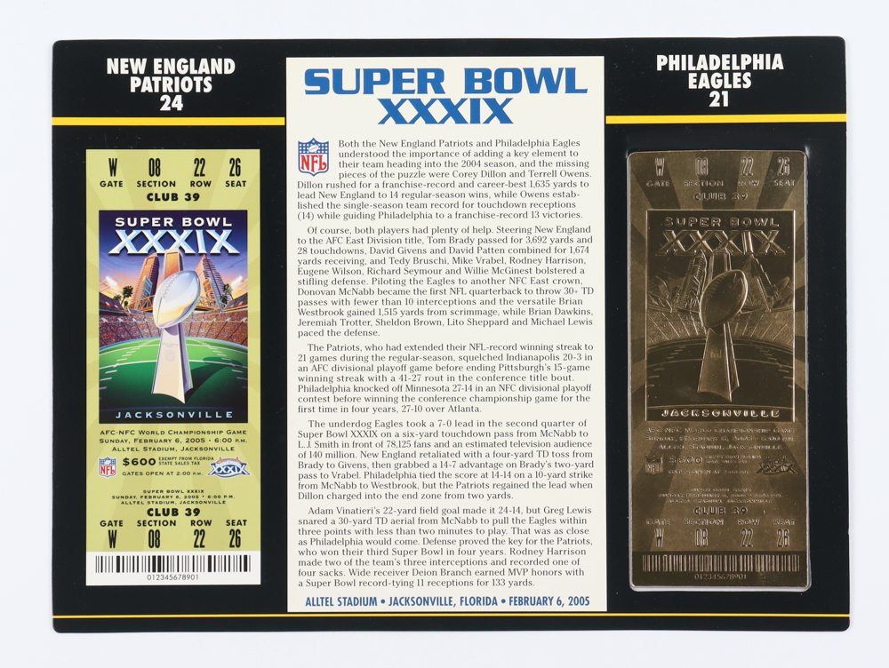 Super Bowl XXXIX Commemorative 9x12 Score Card Display with 23kt Gold ...