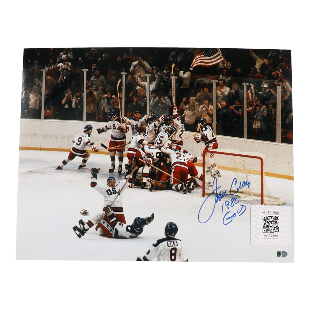 Jim Craig Signed Team USA 16x20 Photo Inscribed "1980 Gold" (AIV ...