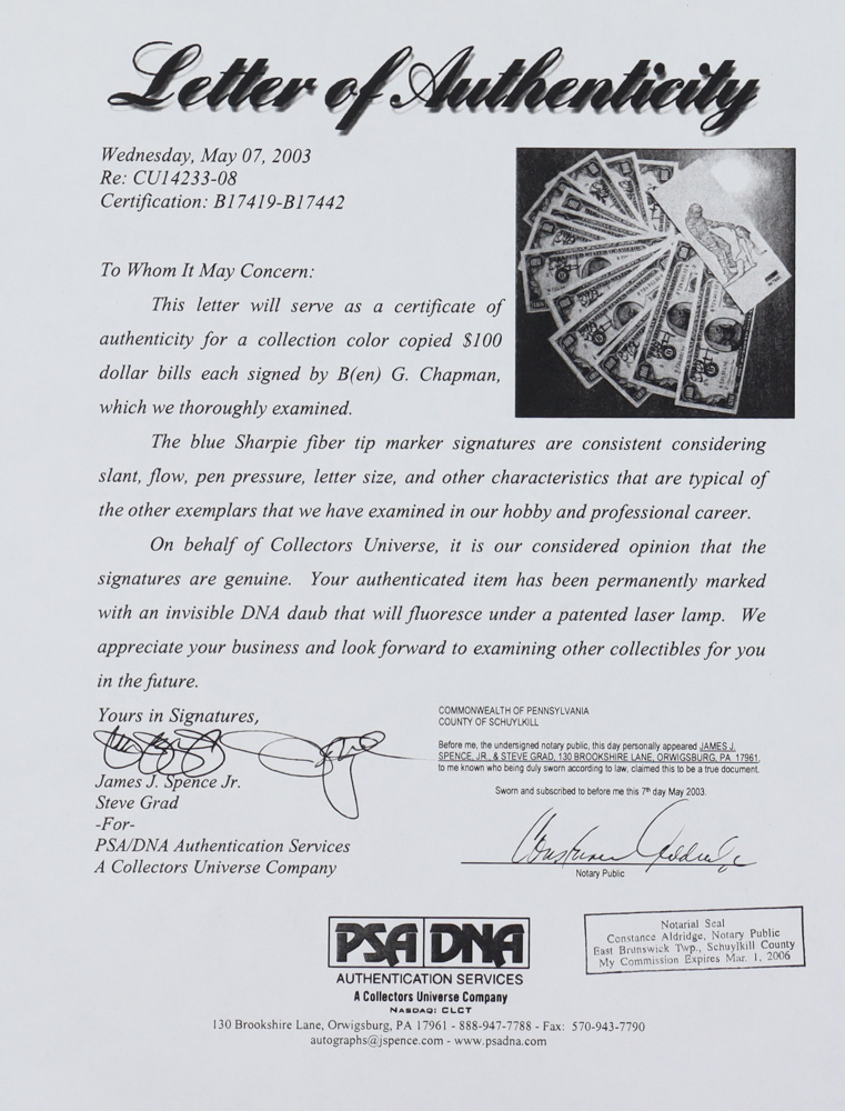 Ben Chapman Signed "Creature from the Black Lagoon" Prop Hundred Dollar ...