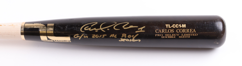 Carlos Correa Signed 2015 Rookie Campaign Game-Used Tucci Lumber Player Model Baseball Bat ...