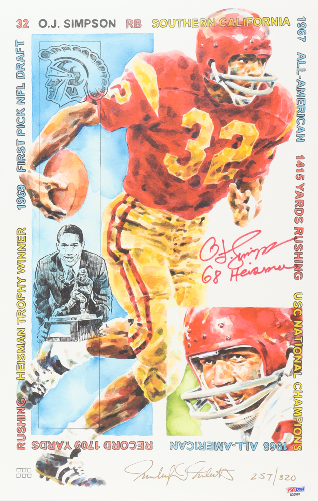 O.J. Simpson Signed LE 11x17 USC Trojans Photo Inscribed "68 Heisman ...
