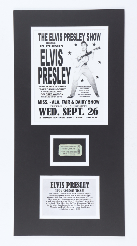Elvis Presley Custom Matted Photo Display with Authentic Concert Ticket ...