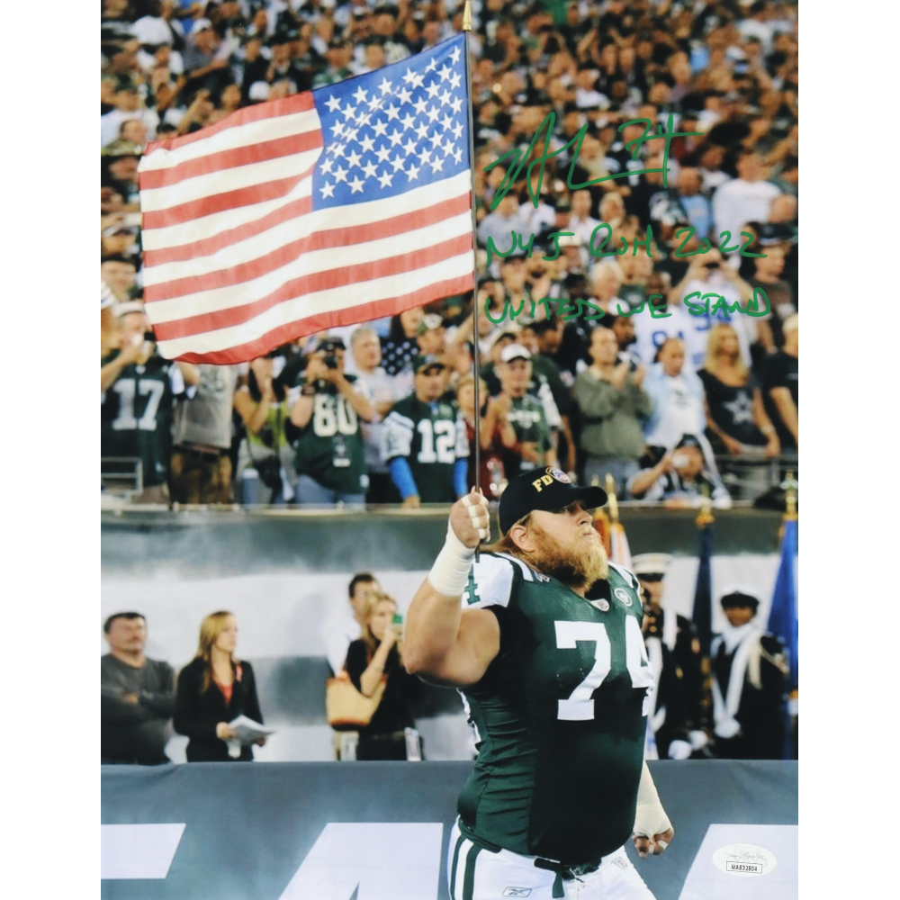 Nick Mangold Signed Jets 11x14 Photo Inscribed "NYJ ROH 2022" & "UNITED ...