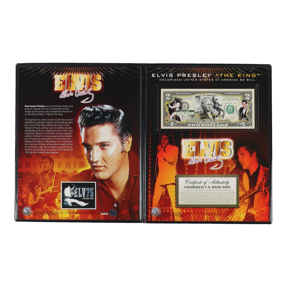 Elvis Presley Genuine Legal Tender Colorized U.S. $2.00 Two Dollar Bill ...