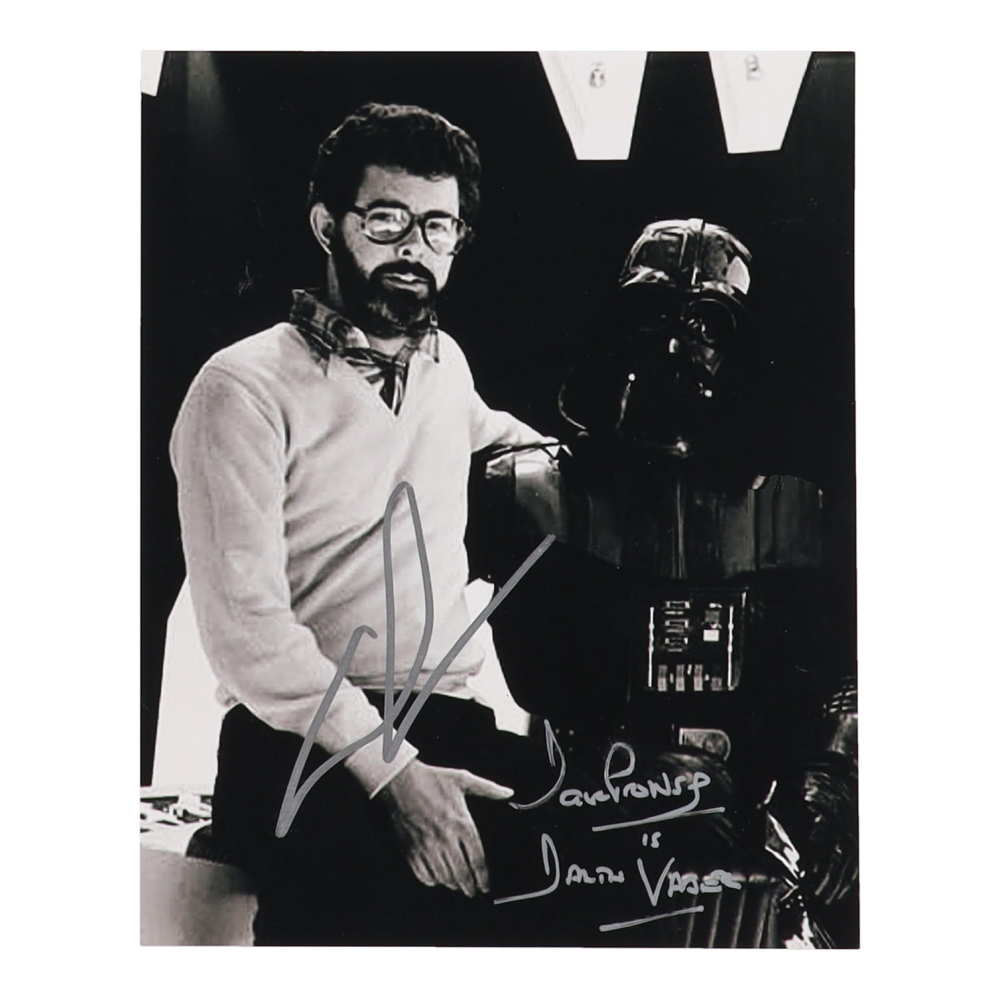George Lucas & David Prowse Signed 8x10 Photo Inscribed "is Darth Vader ...