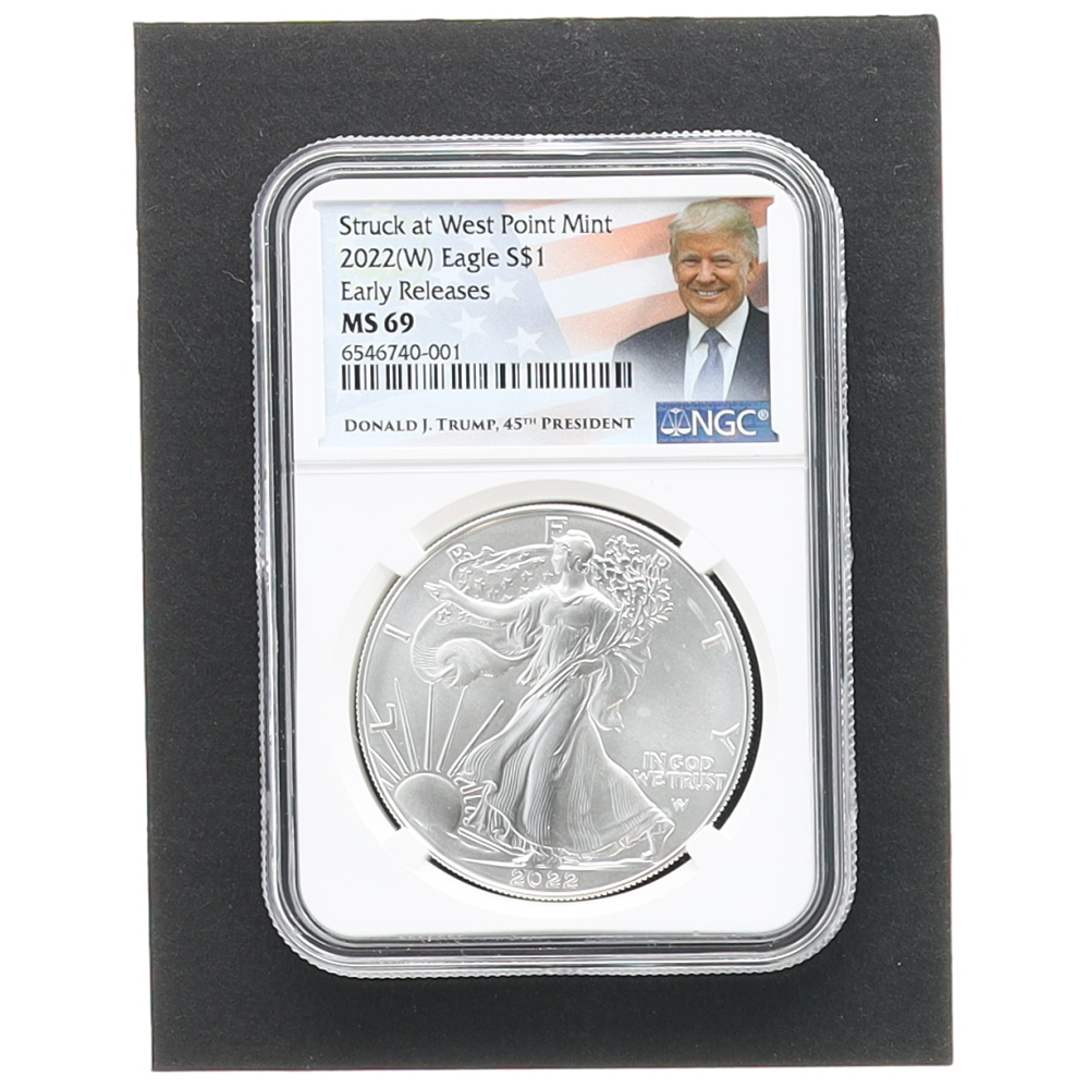 2022 American Silver Eagle - Early Releases - Struck at West Point - Trump Label (NGC MS69 ...