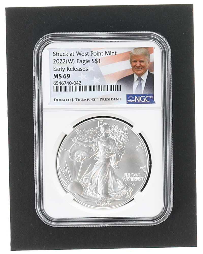 2022 American Silver Eagle - Early Releases - Struck at West Point - Trump Label (NGC MS69 ...