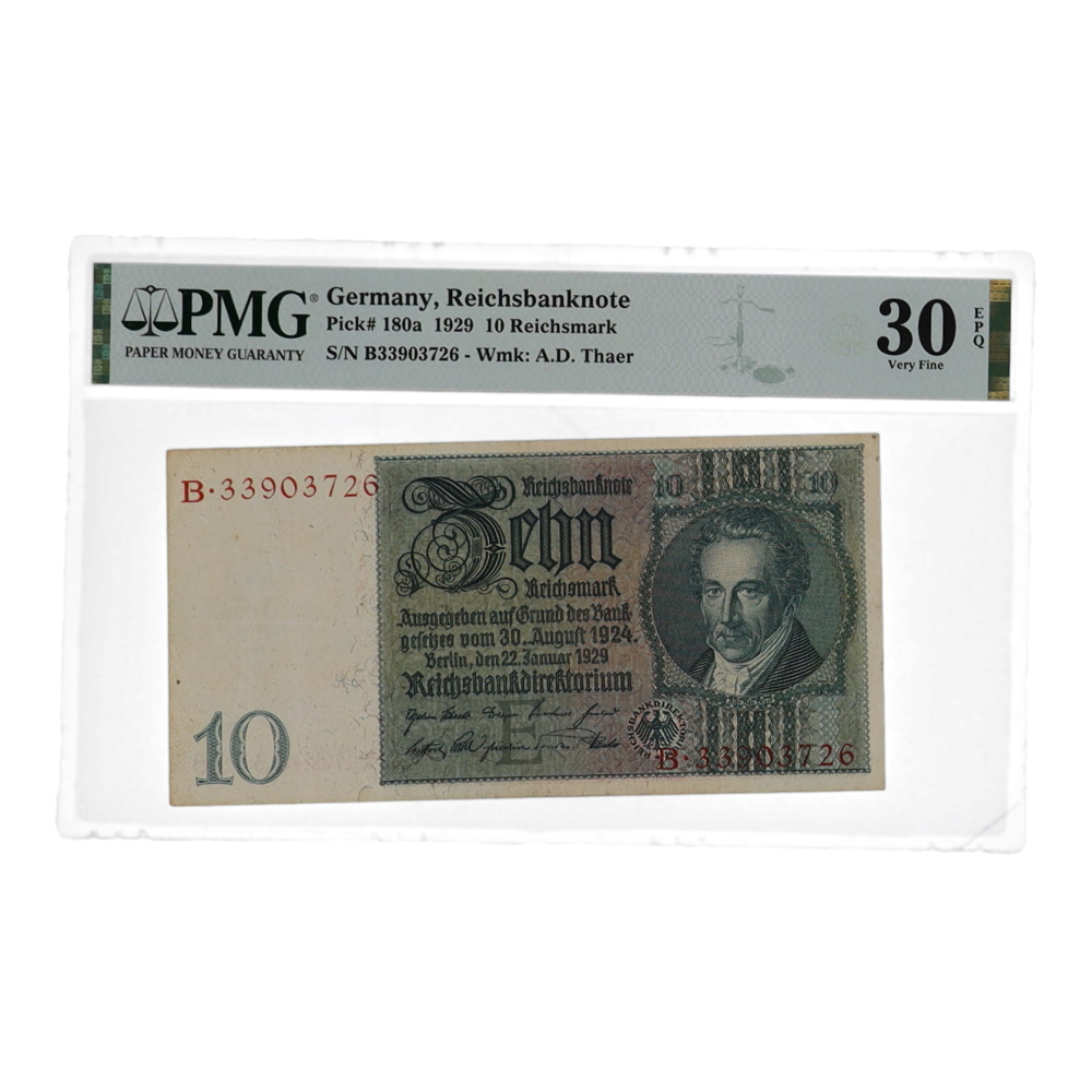 1929 Germany, Reichsbanknote 10 Reichsmark (PMG VF30 EPQ) | Pristine ...