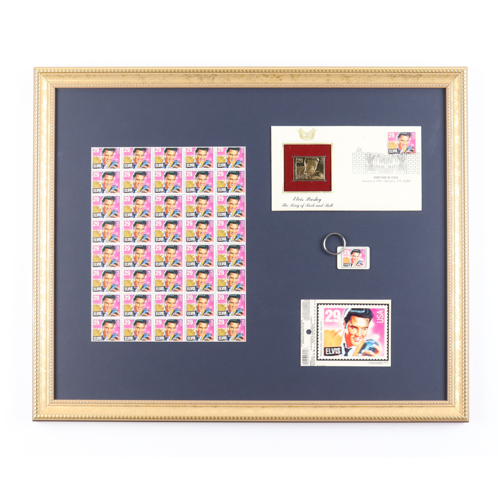 Elvis Presley Custom Framed Uncut (50) Stamp Sheet Display With ...