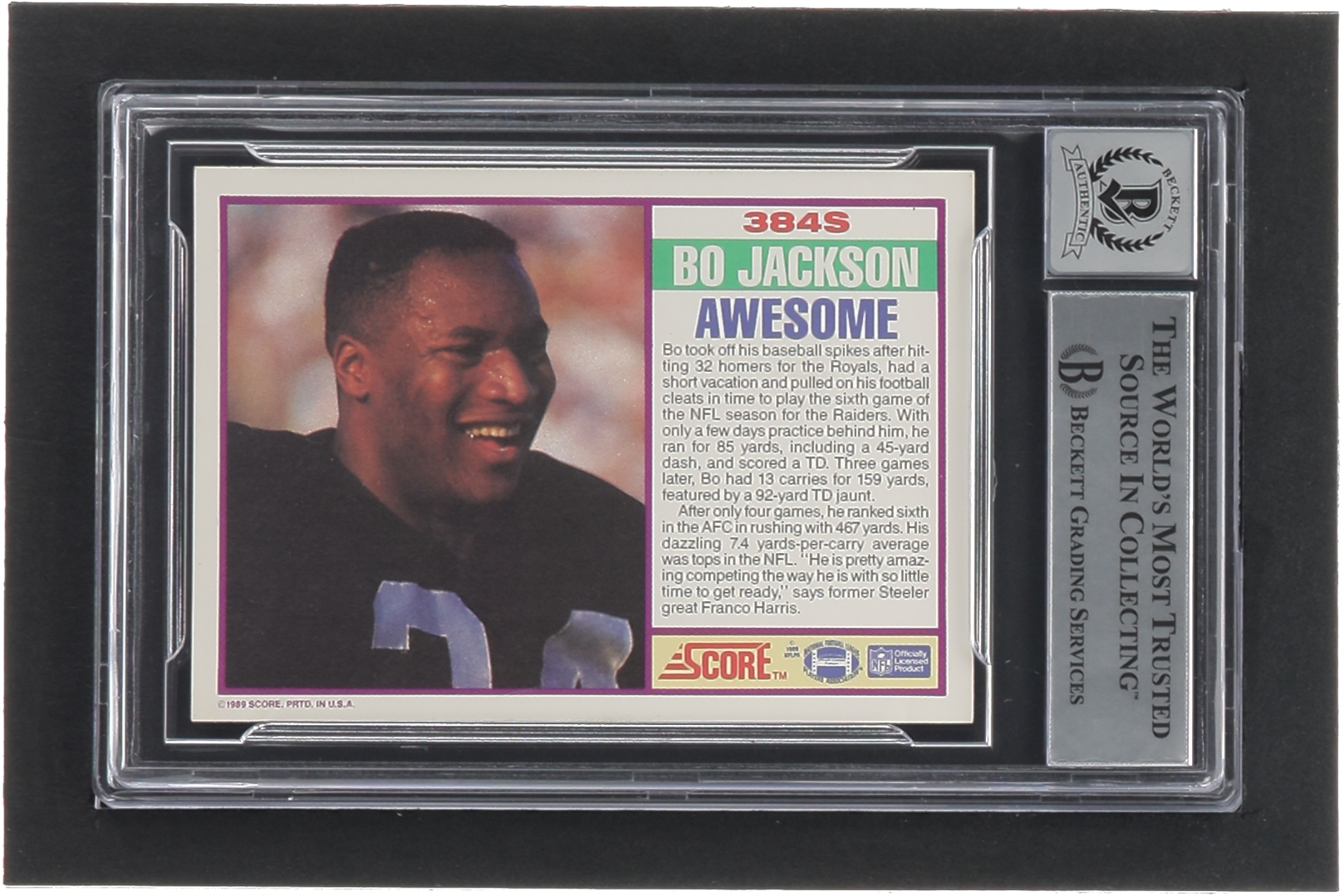 Bo Jackson Signed 1989 Score Supplemental #384S (BGS | Autograph Graded ...