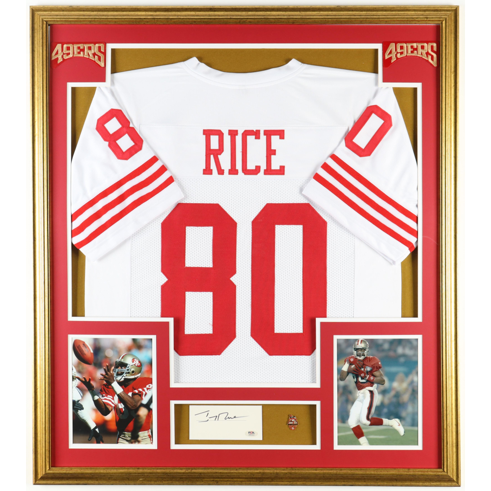 Jerry Rice Signed Custom Framed Cut Display with Jersey With Rice TD ...