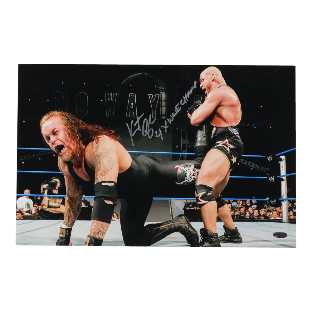 Kurt Angle Signed WWE 11x17 Photo Inscribed "4x WWE Champ" (Playball ...