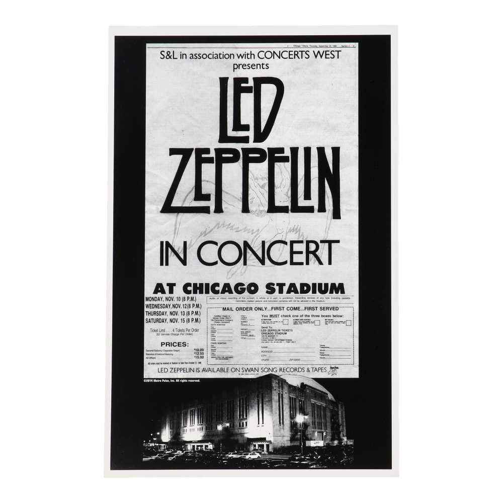 Led Zeppelin Set of (3) Items with 1980 Ticket, 11x17 Concert Poster ...