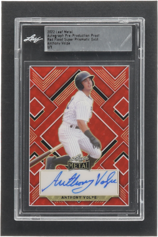 Anthony Volpe 2022 Leaf Metal Red Flood Super Prismatic Gold Autograph ...