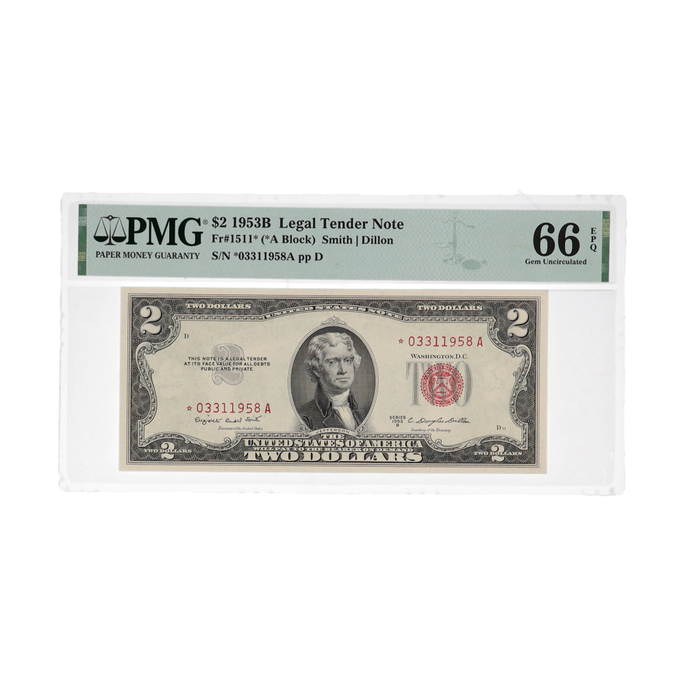 1953-B $2 Two Dollar U.S. National Currency Red Seal Star Bank Note ...
