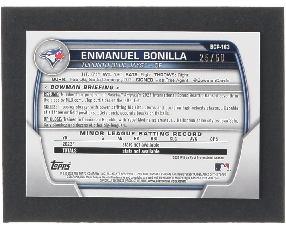 Enmanuel Bonilla 2023 Bowman Chrome Prospects Gold Refractors #BCP163 ...
