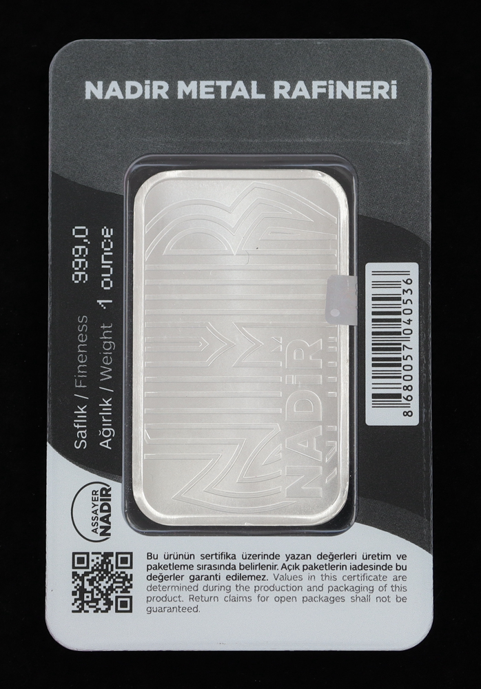 Nadir Metal Rafineri - 1oz 999.0 Fine Silver Bullion Bar in Assay ...