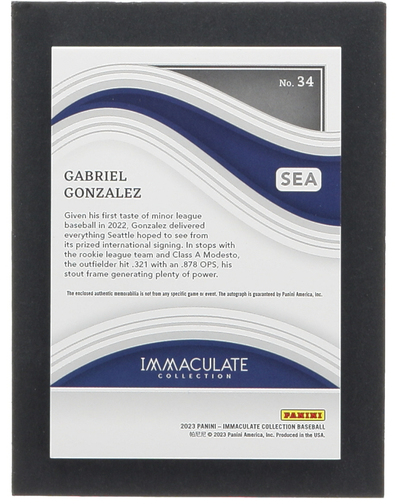 Gabriel Gonzalez 2023 Immaculate Collection #34 JSY AU RC #32/99 ...
