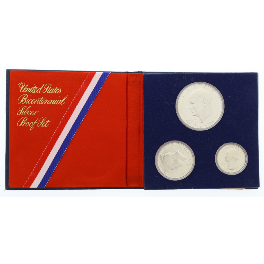1776 - 1976 United States Bicentennial Silver Proof Set with (3) Coins ...