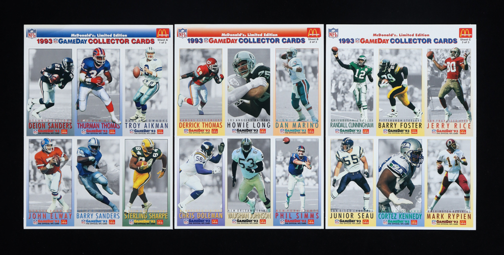 Complete Set Of Uncut Sheets Of 1993 McDonald's GameDay Football Cards ...