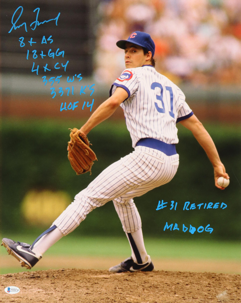 Greg Maddux Signed Cubs 16x20 Photo with Multiple Career Stat Inscriptions (Beckett) | Pristine ...