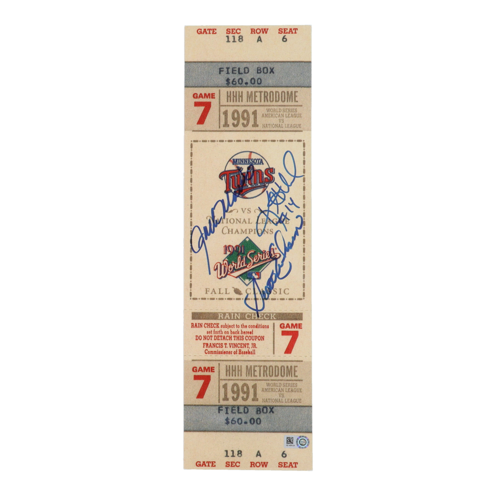 Kent Hrbek, Scott Erickson & Jack Morris Signed 1991 World Series Mini ...