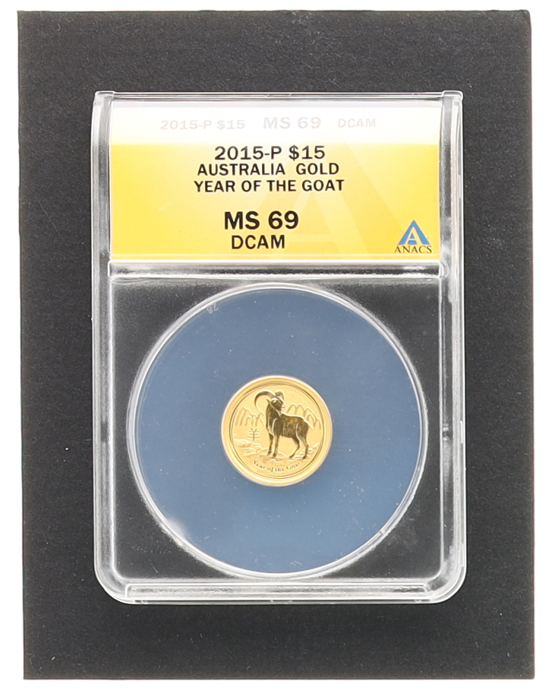 2015-P Australia Gold Year of the Goat $15 - 1/10oz Gold (ANACS MS69 ...
