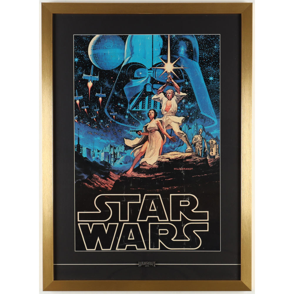 1977 "Star Wars" Custom Framed Original Movie Poster Display With Lucasfilm Official Pewter ...