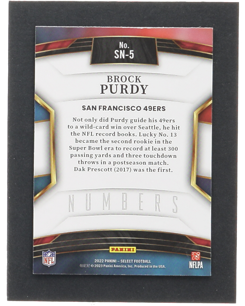 Brock Purdy 2022 Select Select Numbers #5 RC | Pristine Auction
