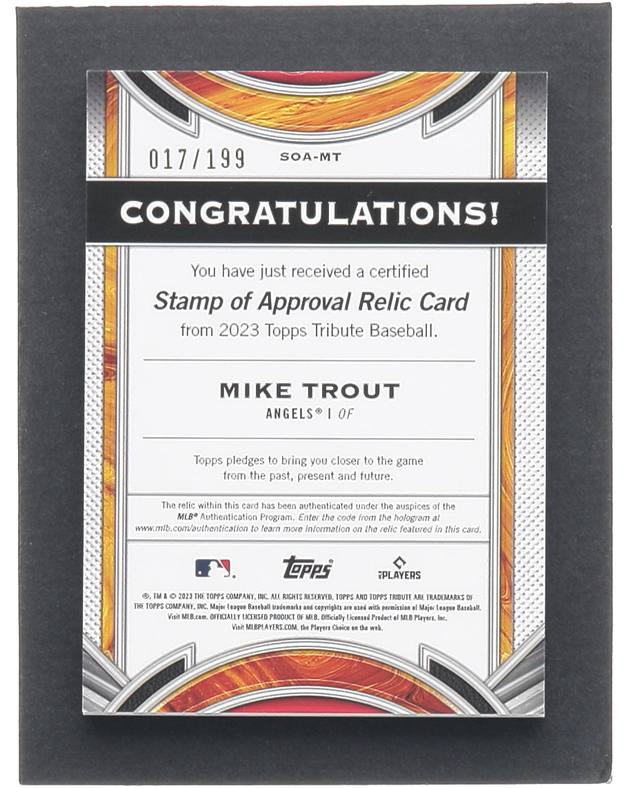 Mike Trout 2023 Topps Tribute Stamp Of Approval Relics #SOAMT #017/199 ...