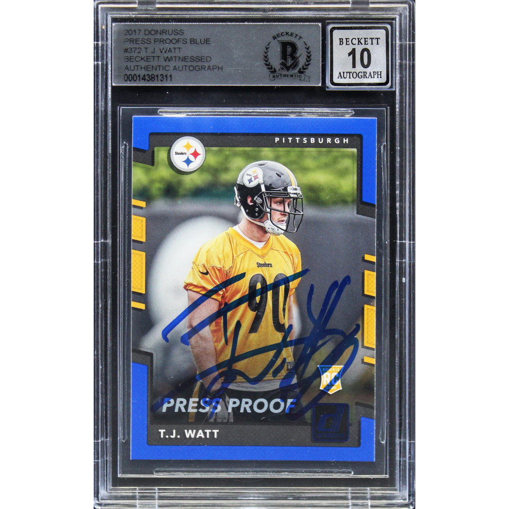 T.J. Watt Signed 2017 Donruss Press Proofs Blue #372 (BGS | Autograph ...
