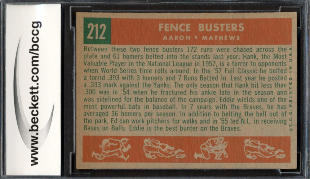 Hank Aaron / Eddie Mathews 1959 Topps #212 Fence Busters (BCCG 8 ...