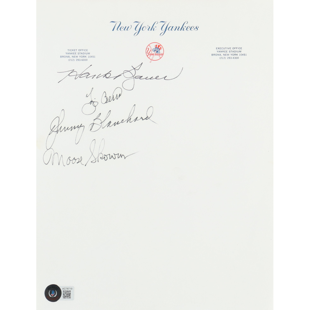 Yankees Letter Head Signed by (4) with Yogi Berra, Johnny Blanchard ...