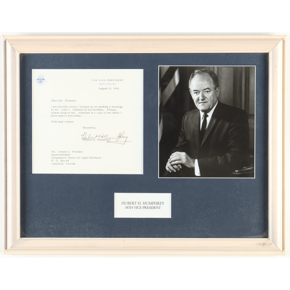 Hubert Humphrey Signed Custom Framed Letter Display (Beckett ...