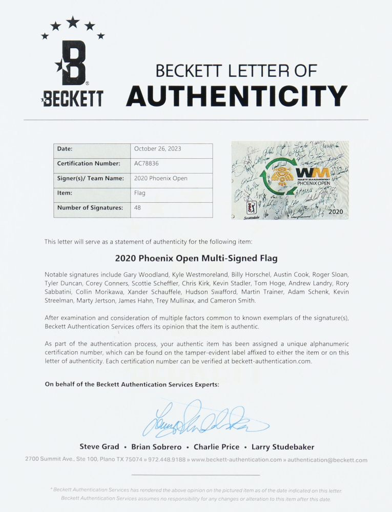 2020 Phoenix Waste Management Open Full-Size Pin Flag Signed by (48 ...