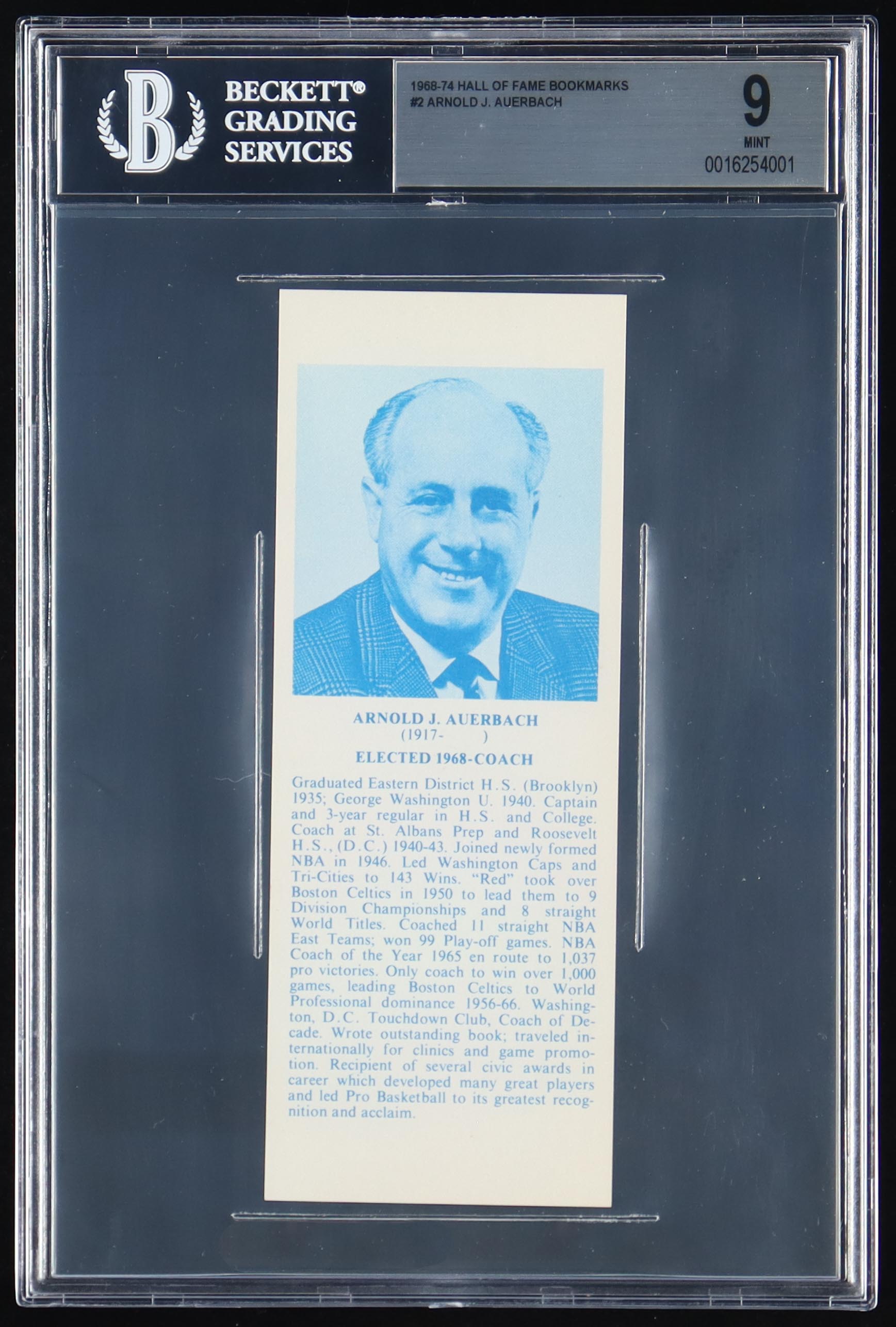 Arnold J. Auerbach 1968-74 Hall of Fame Bookmarks #2 (BGS 9) | Pristine ...
