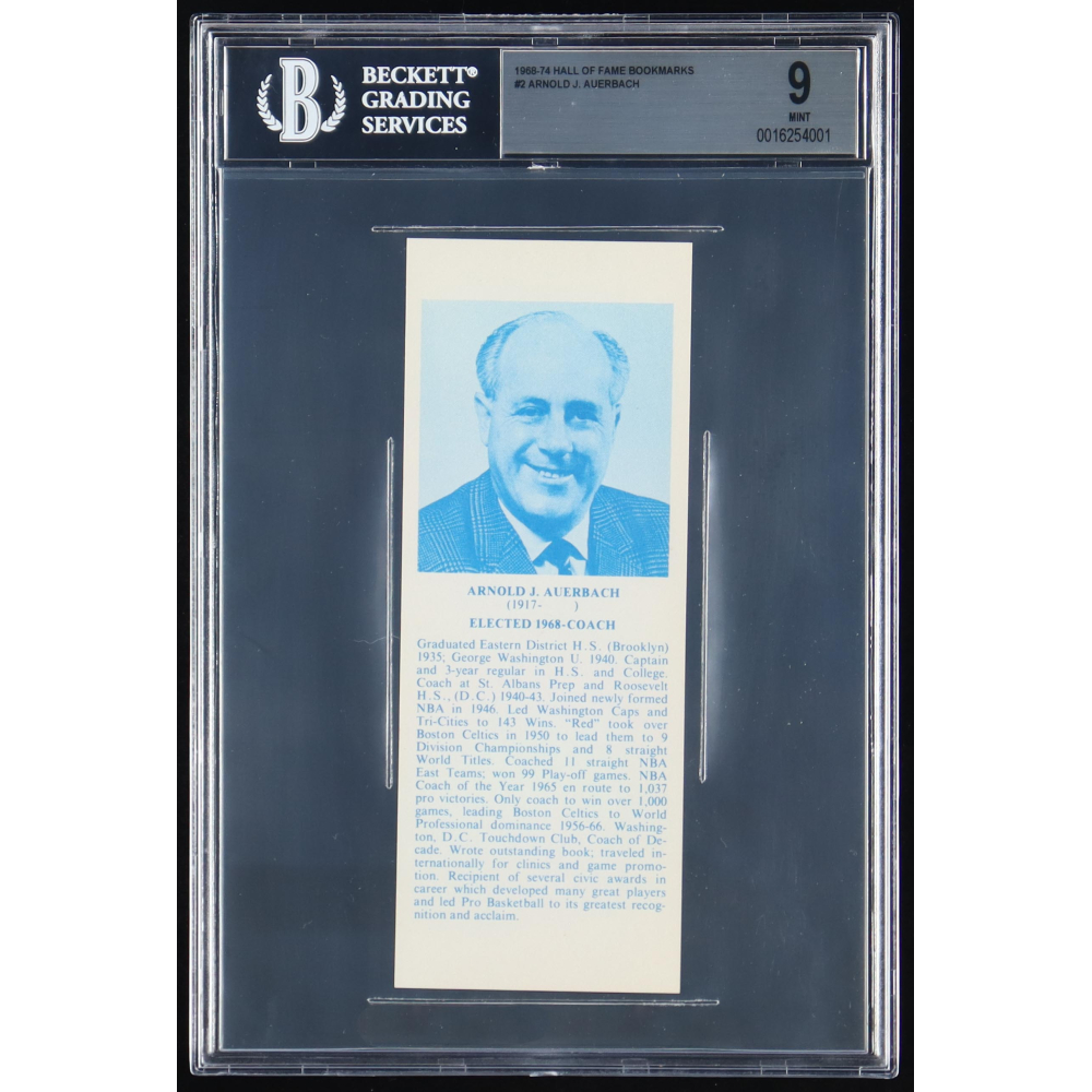 Arnold J. Auerbach 1968-74 Hall of Fame Bookmarks #2 (BGS 9) | Pristine ...
